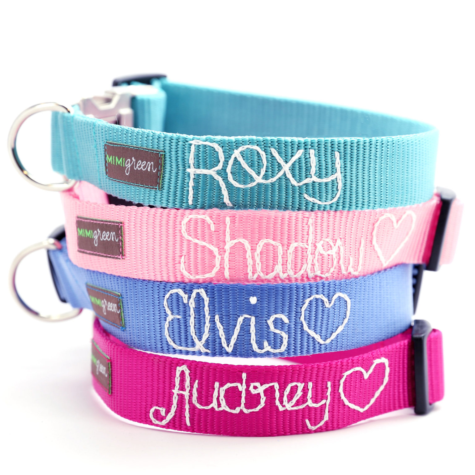 Embroidered Webbing Dog Collars - Multiple Colors