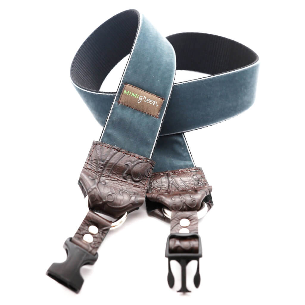 'Walter' Grey Velvet & Leather Camera Strap