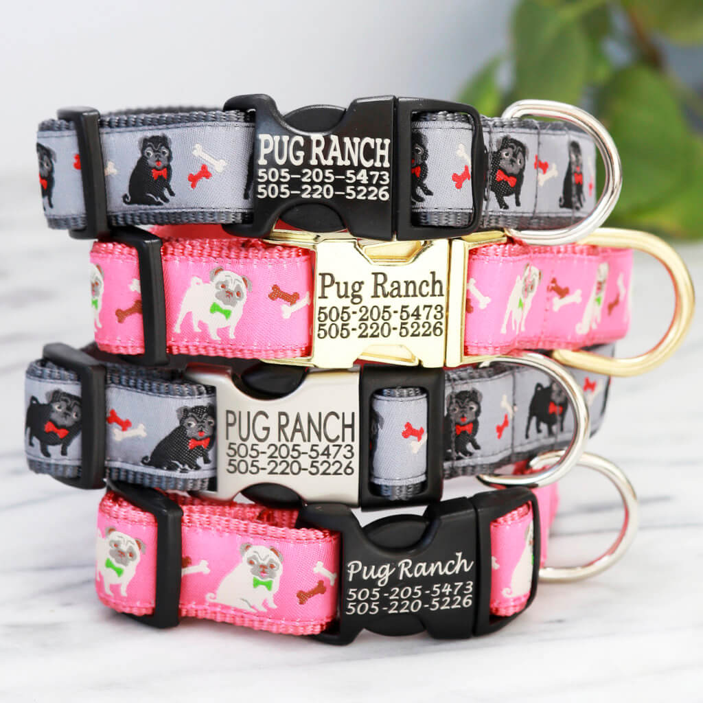 Pug Dog Collar - Woven Ribbon & Nylon Webbing - Limited Edition