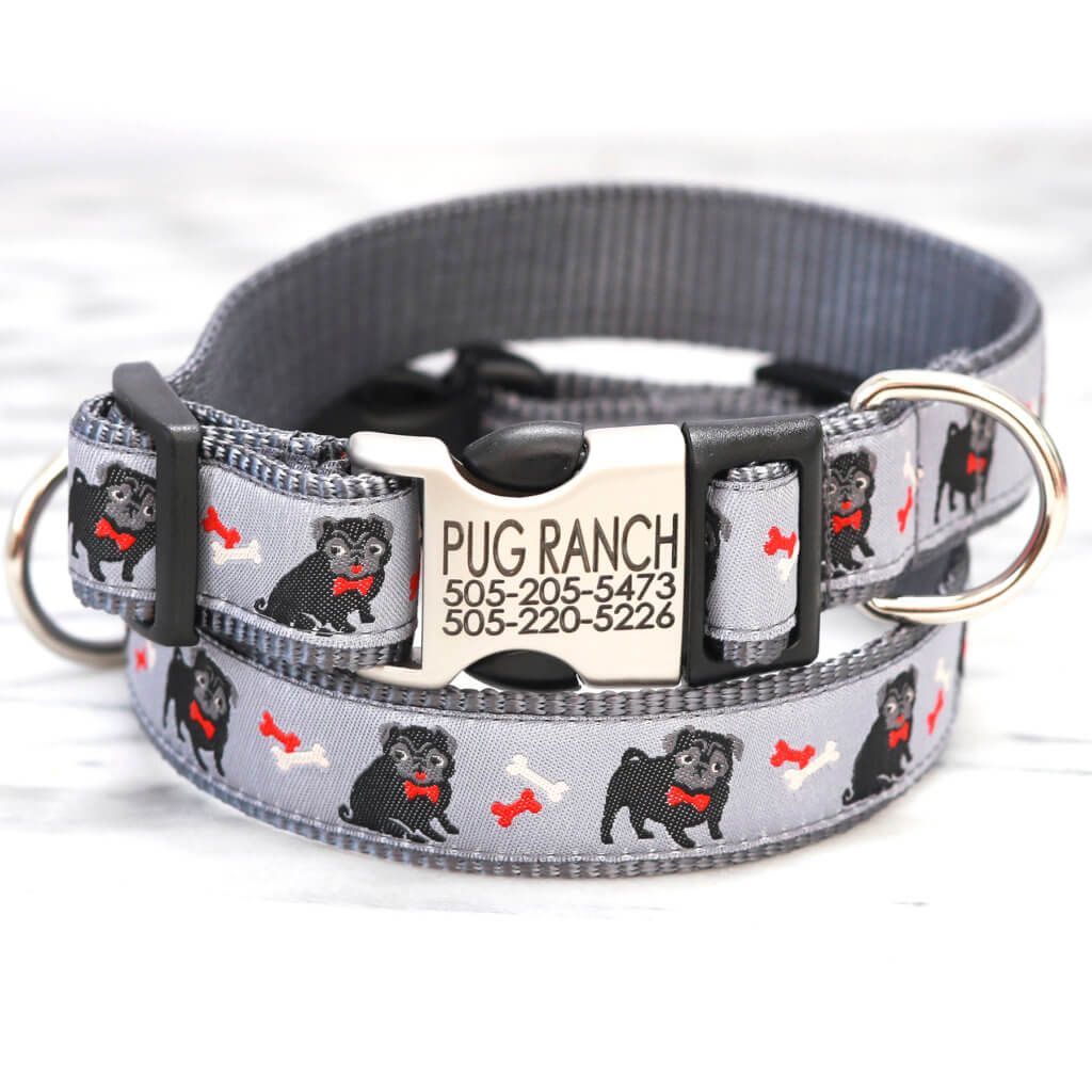 Pug Dog Collar - Woven Ribbon & Nylon Webbing - Limited Edition