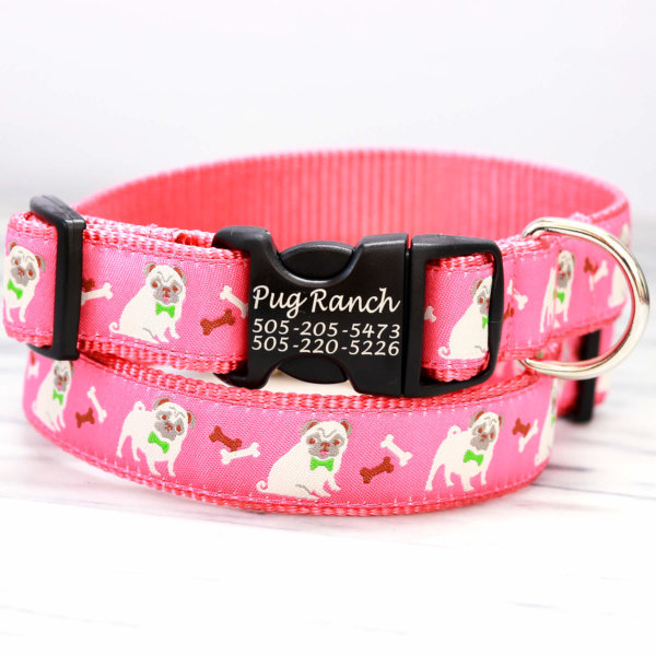 Pug Dog Collar - Woven Ribbon & Nylon Webbing - Limited Edition