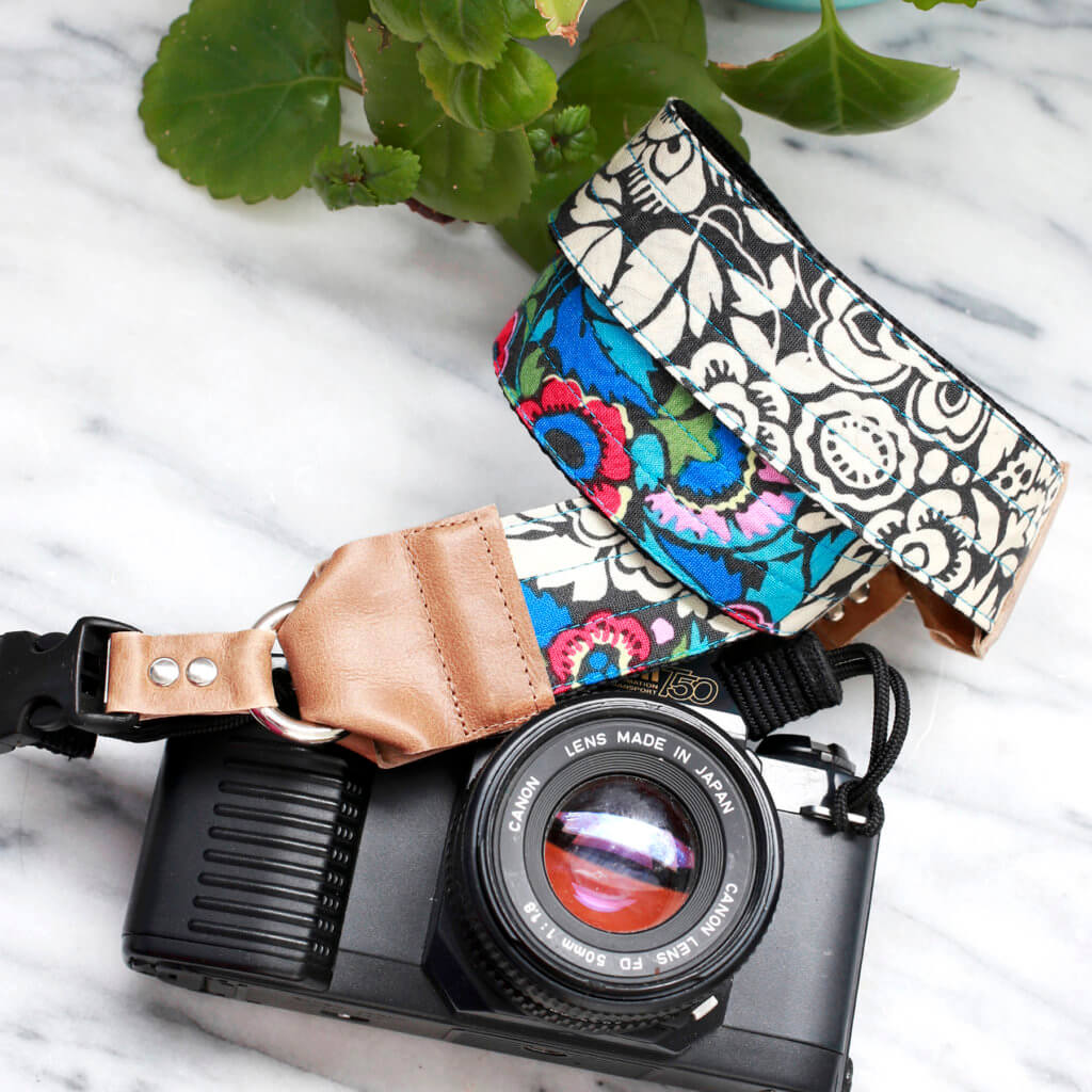 'Alice' Blue Floral Cotton DSLR Camera Strap