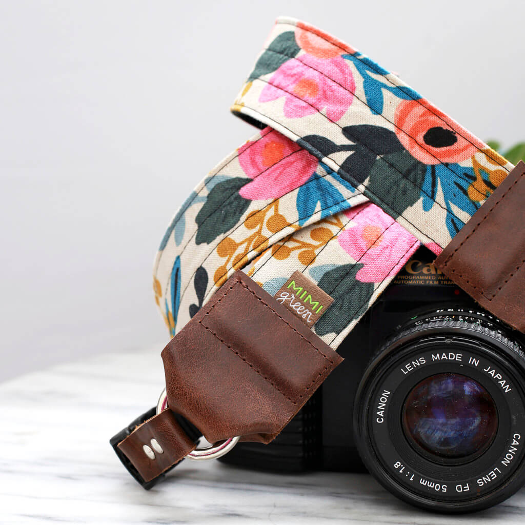 Rifle Paper Co. 'Fleur' Canvas Camera Strap | Mimi Green