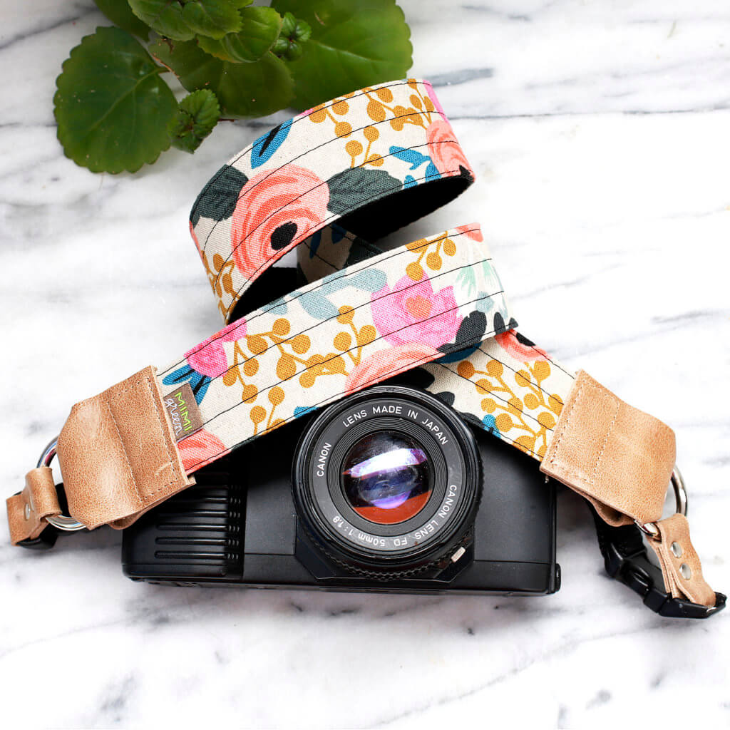 Rifle Paper Co. 'Fleur' Canvas Camera Strap | Mimi Green