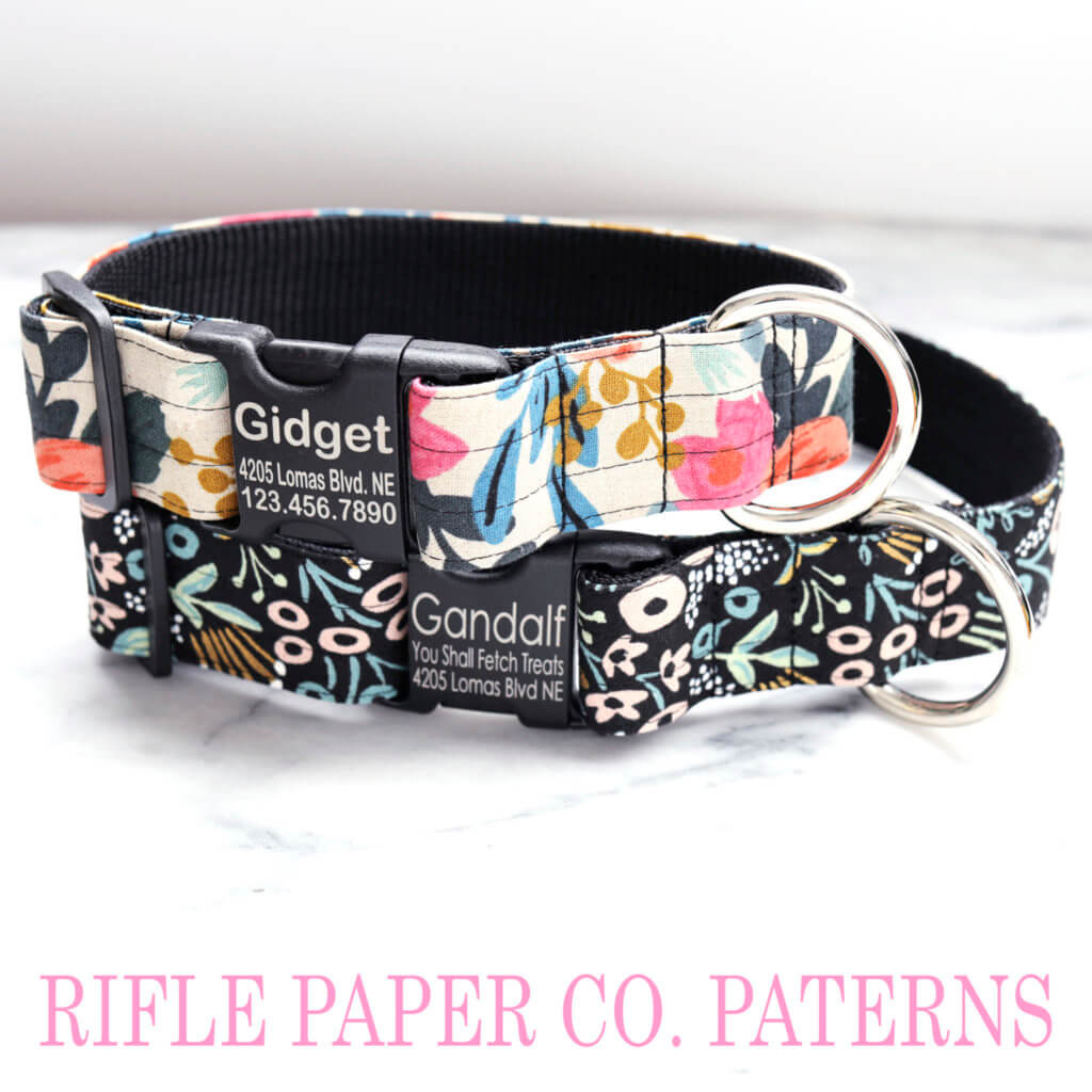 1.5 Inch Wide Personalized Canvas Dog Collar - Rifle Paper Co