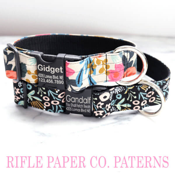 1.5 Inch Wide Personalized Canvas Dog Collar - Rifle Paper Co