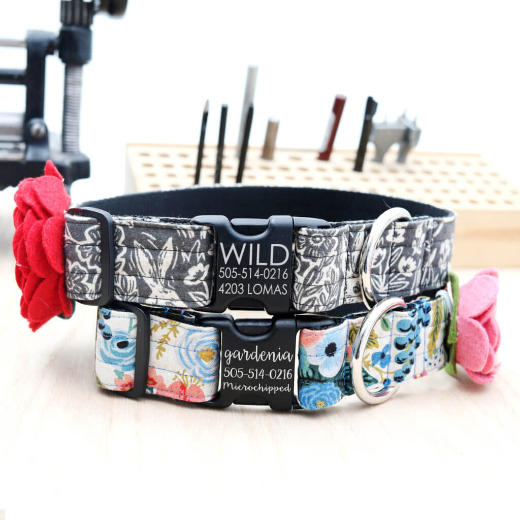 1.5 Inch Wide Personalized Canvas Dog Collar - Rifle Paper Co
