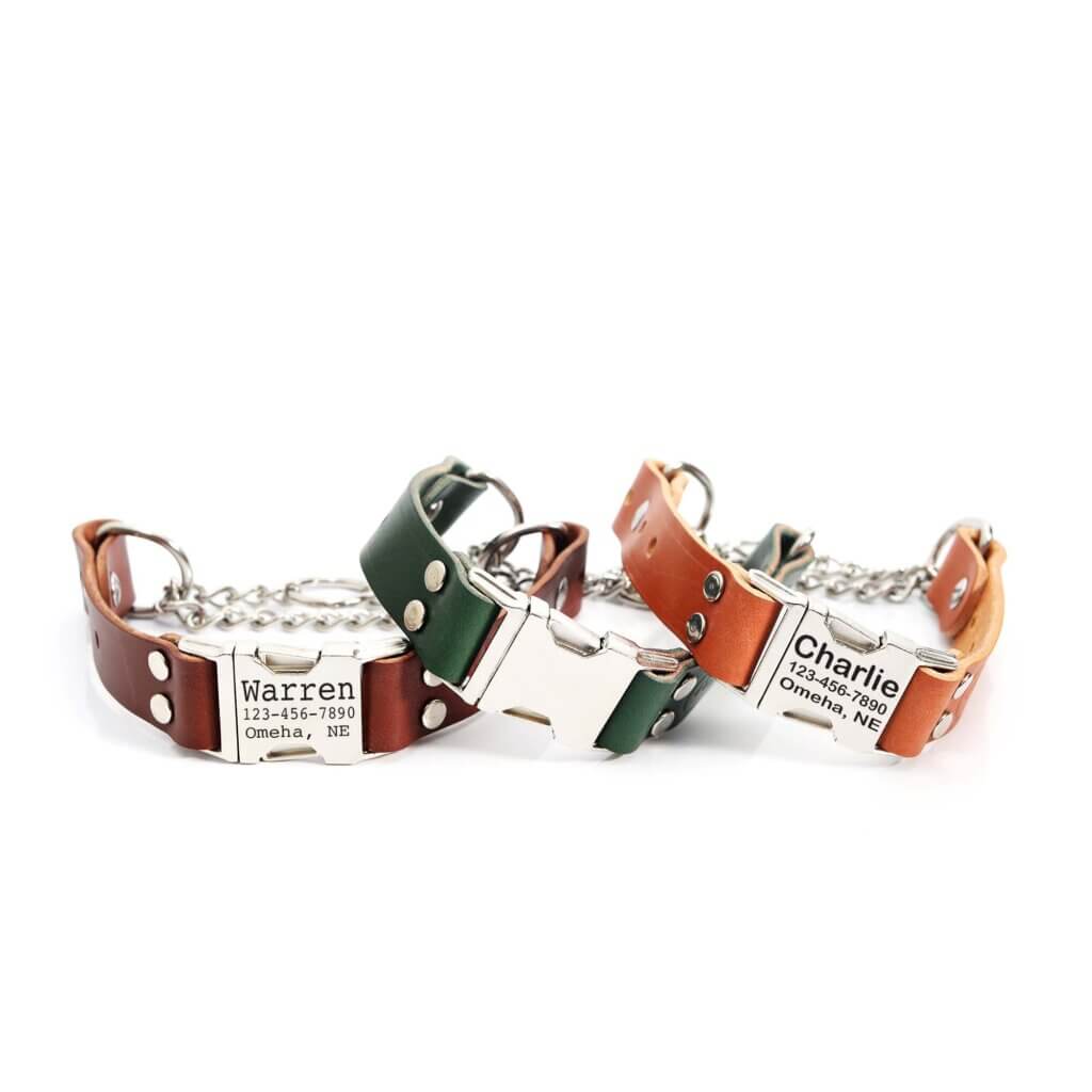 Quick Release Leather Chain Martingale Dog Collar