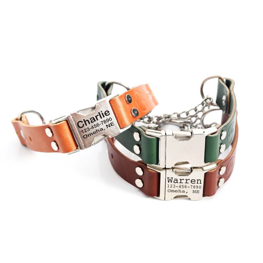 Quick Release Leather Chain Martingale Dog Collar