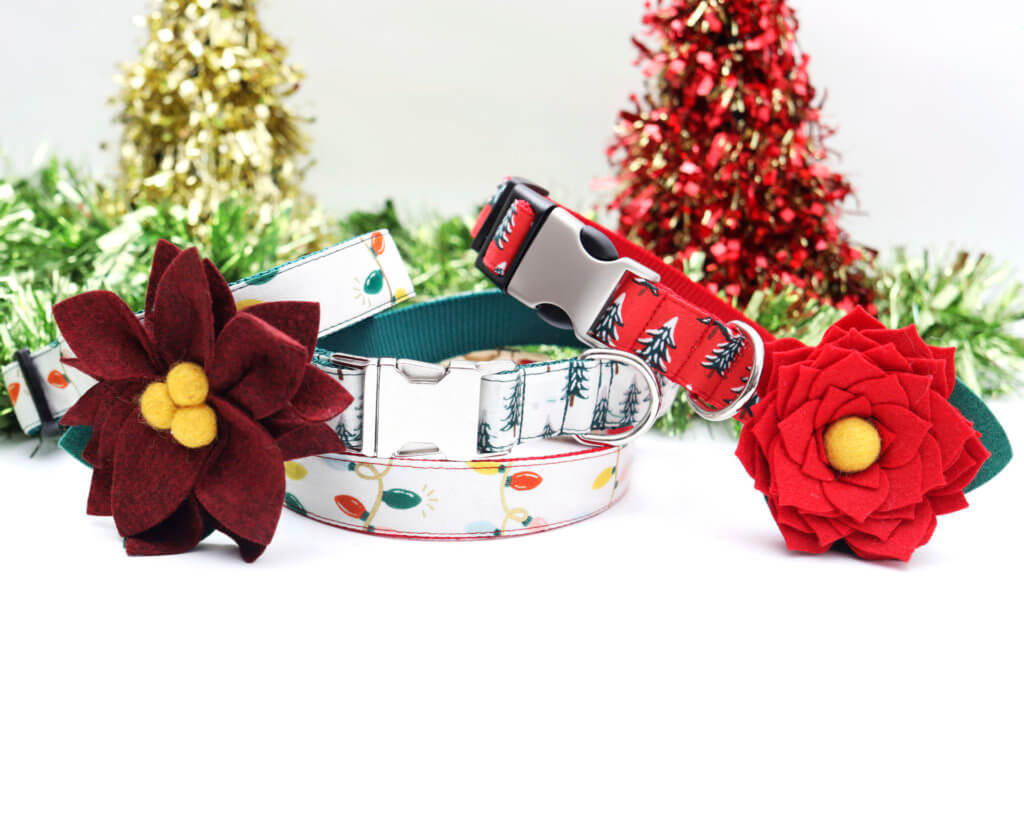 Poinsettia Holiday Dog Collar Flower -- Handmade in the USA