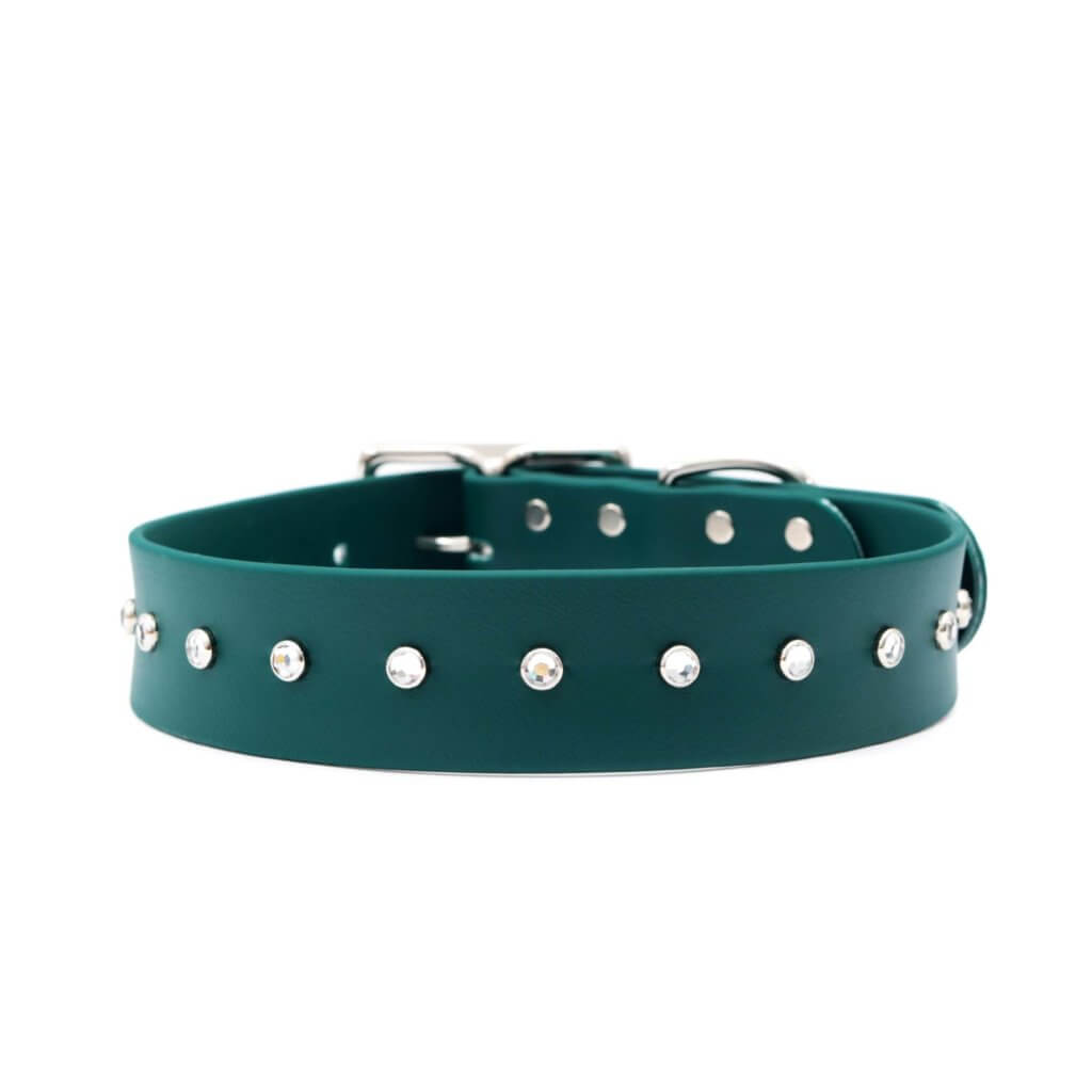 Waterproof Gemstone Dog Collar with Clear Gems - Coco