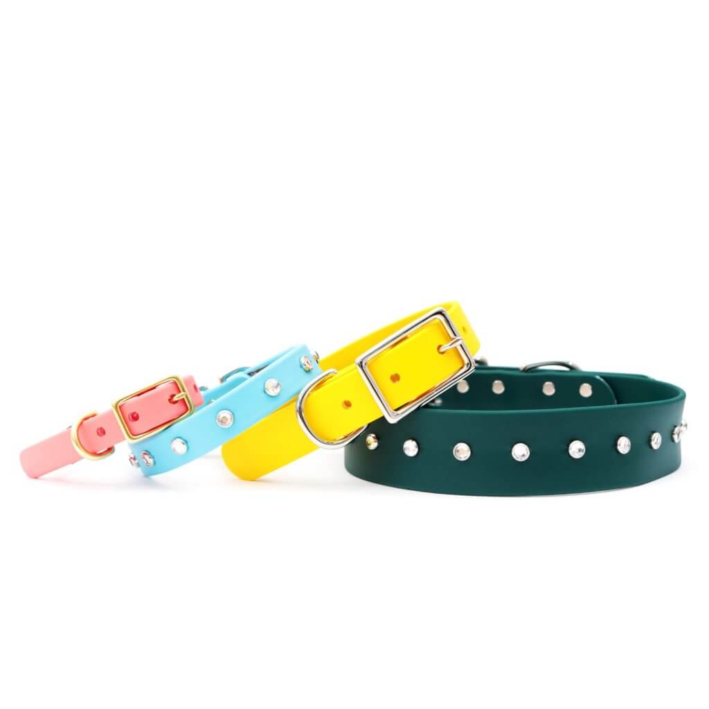 Waterproof Gemstone Dog Collar with Clear Gems - Coco