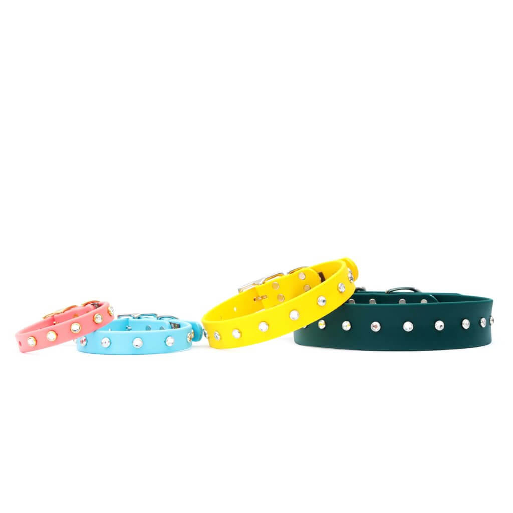 Waterproof Gemstone Dog Collar with Clear Gems - Coco