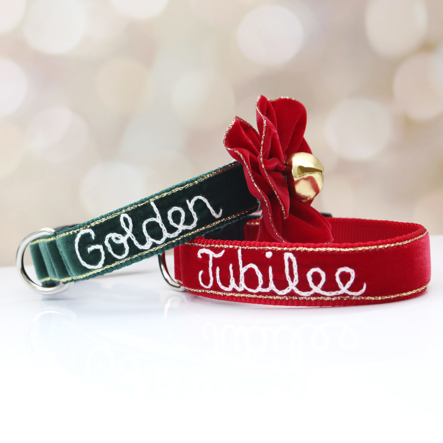 Hand Embroidered Dog Collar with Name | Holiday Dog Gift