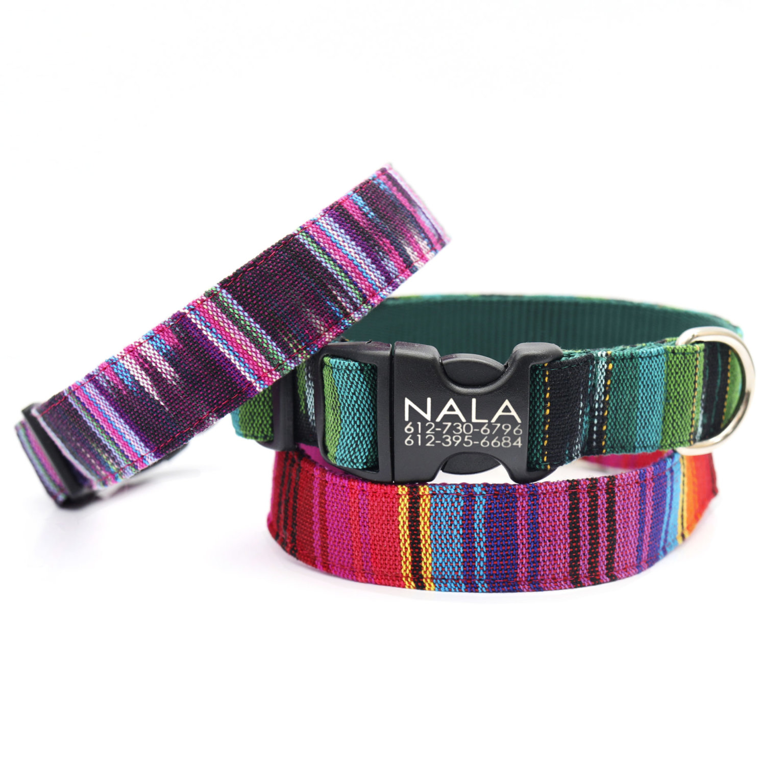 Concha Guatemalan Fabric Dog Collar - Laser Engraved Buckle