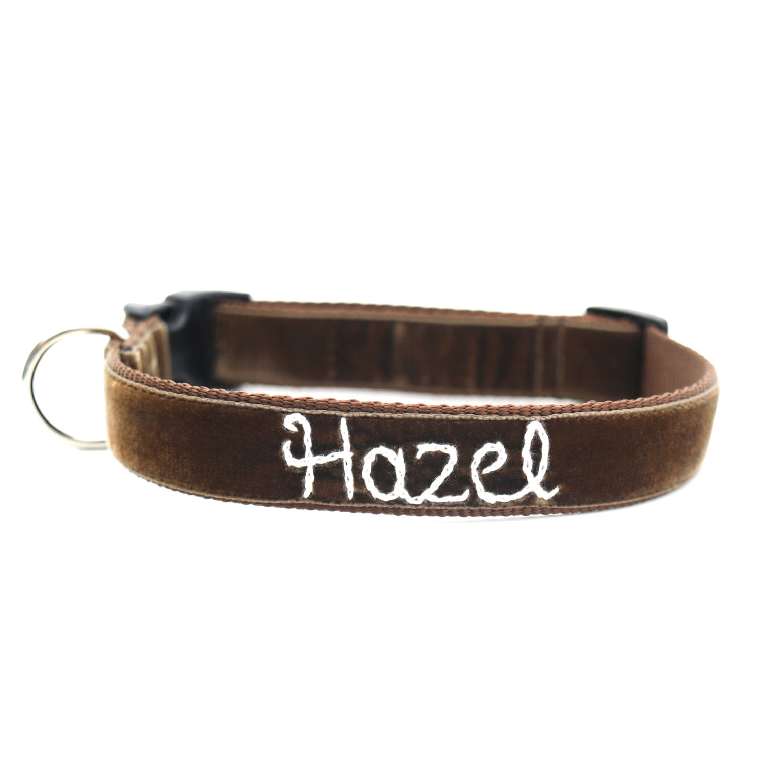 Teddy Brown Velvet Embroidered Dog Collar
