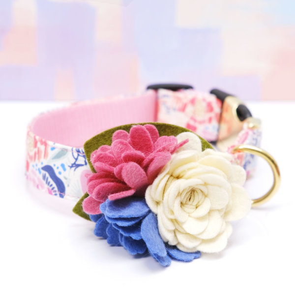'Lana' Pastel Floral Canvas Dog Collar | Mimi Green
