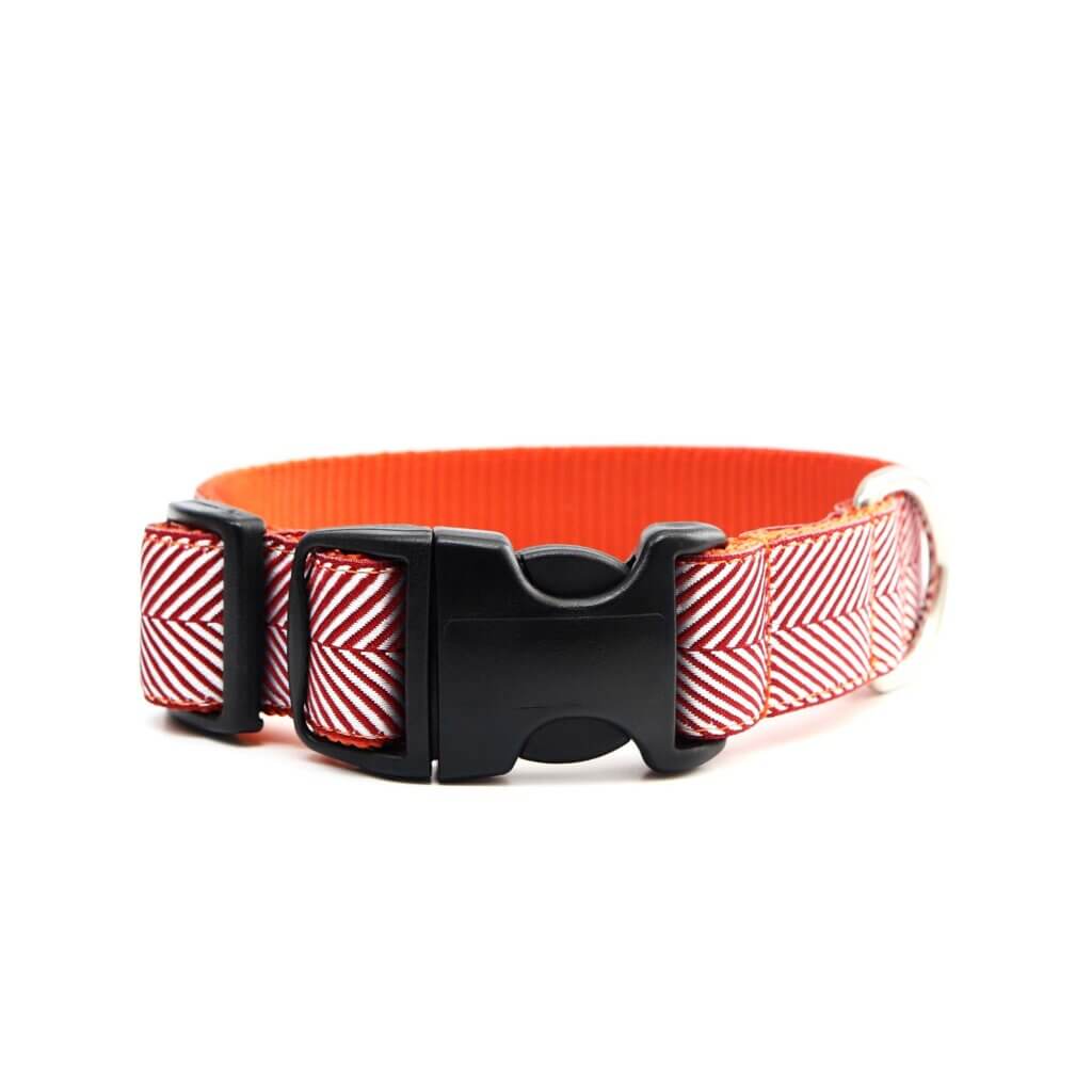 Fall Herringbone Dog Collar - Red & Brown
