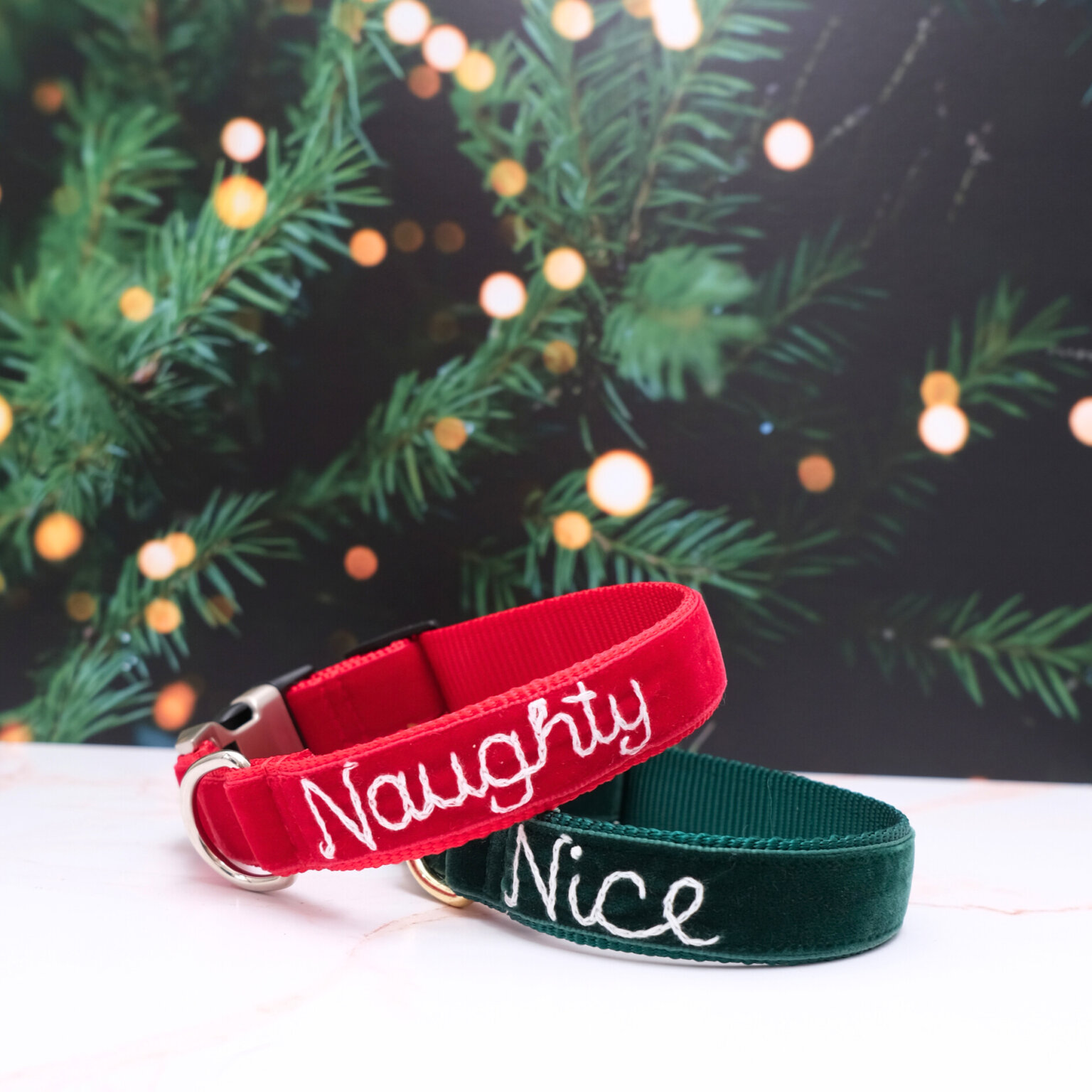 Naughty or Nice Dog Collar | Embroidered Velvet Christmas Collar