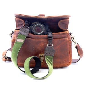 'Hunter' Green Moss Velvet and Leather Camera Strap